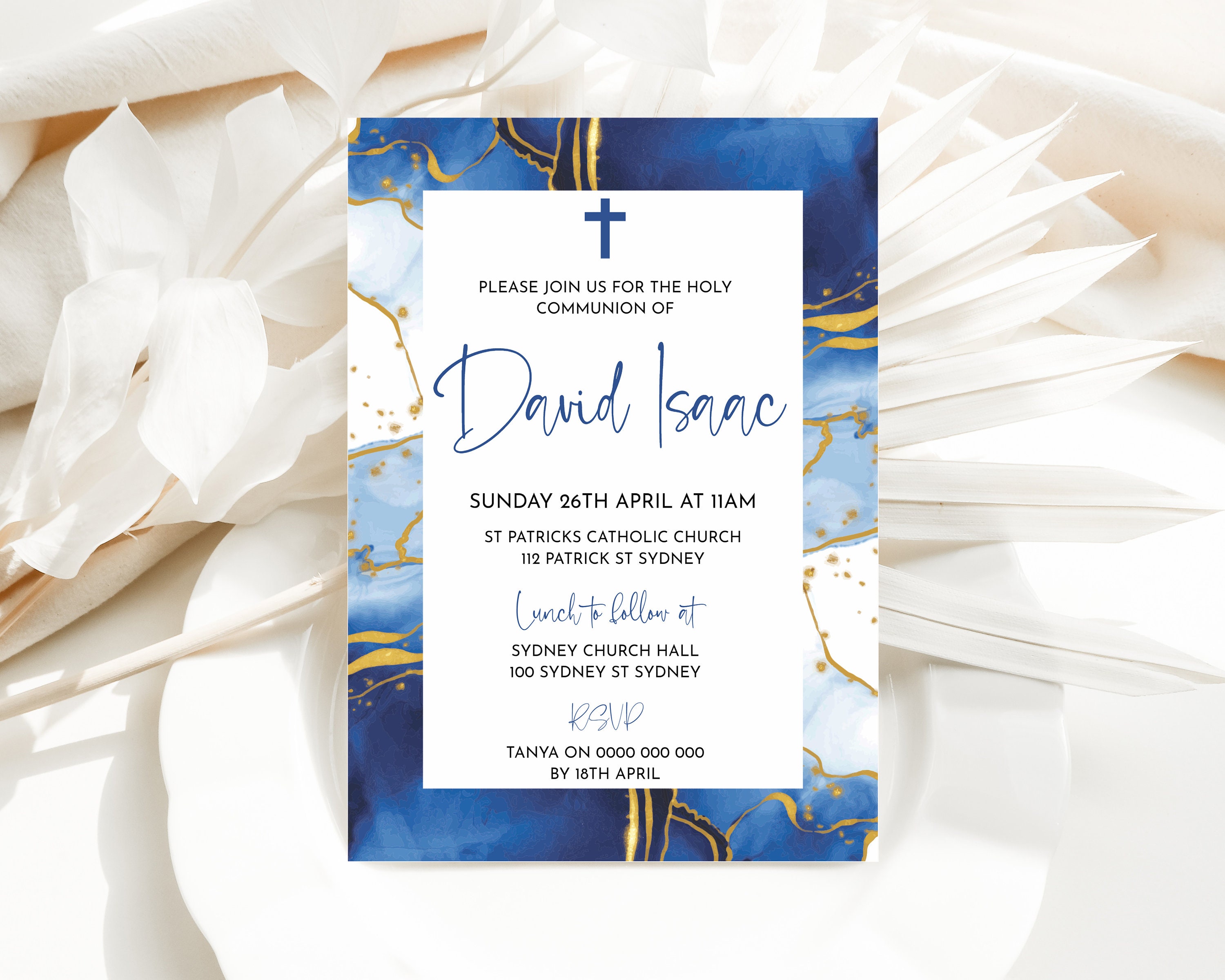 Boys First Holy Communion Invitation, Blue Communion Invitation ...