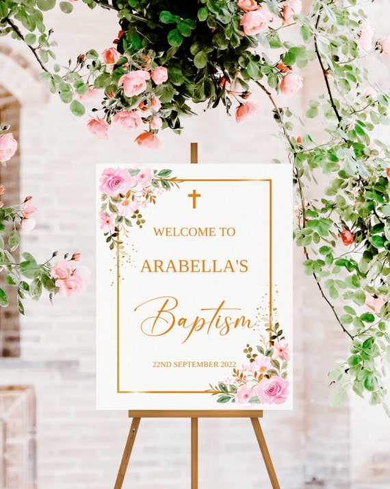 Pink Florals Baptism Welcome Sign Template Baptism Poster - Etsy