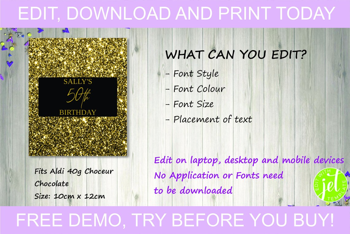Birthday Chocolate Bar Template, Digital Chocolate Bar Wrapper Template ...