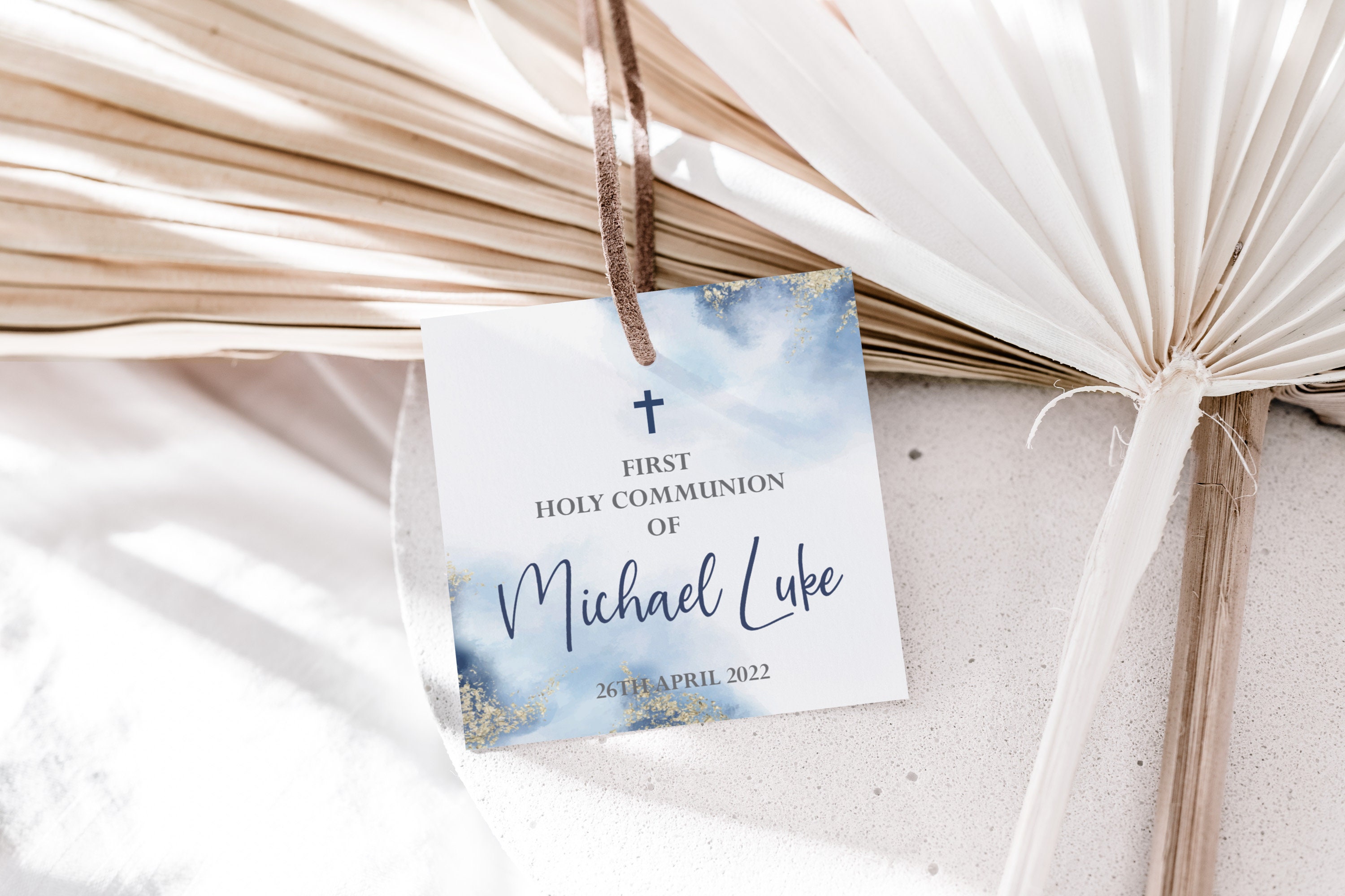 Holy Communion Favor Tag Template, Blue and White Communion Tag for Boy ...