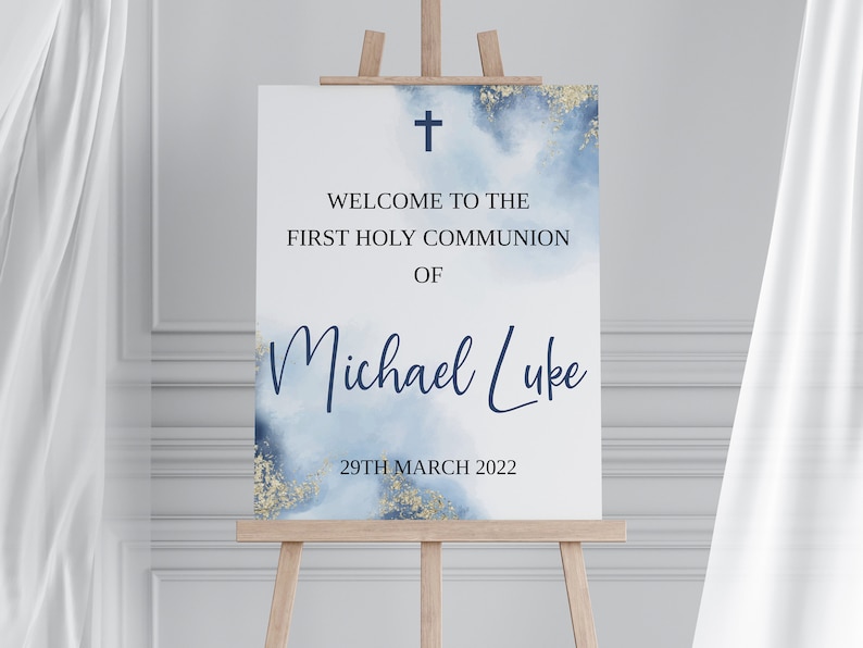 Boys First Holy Communion Welcome Sign Template Blue - Etsy