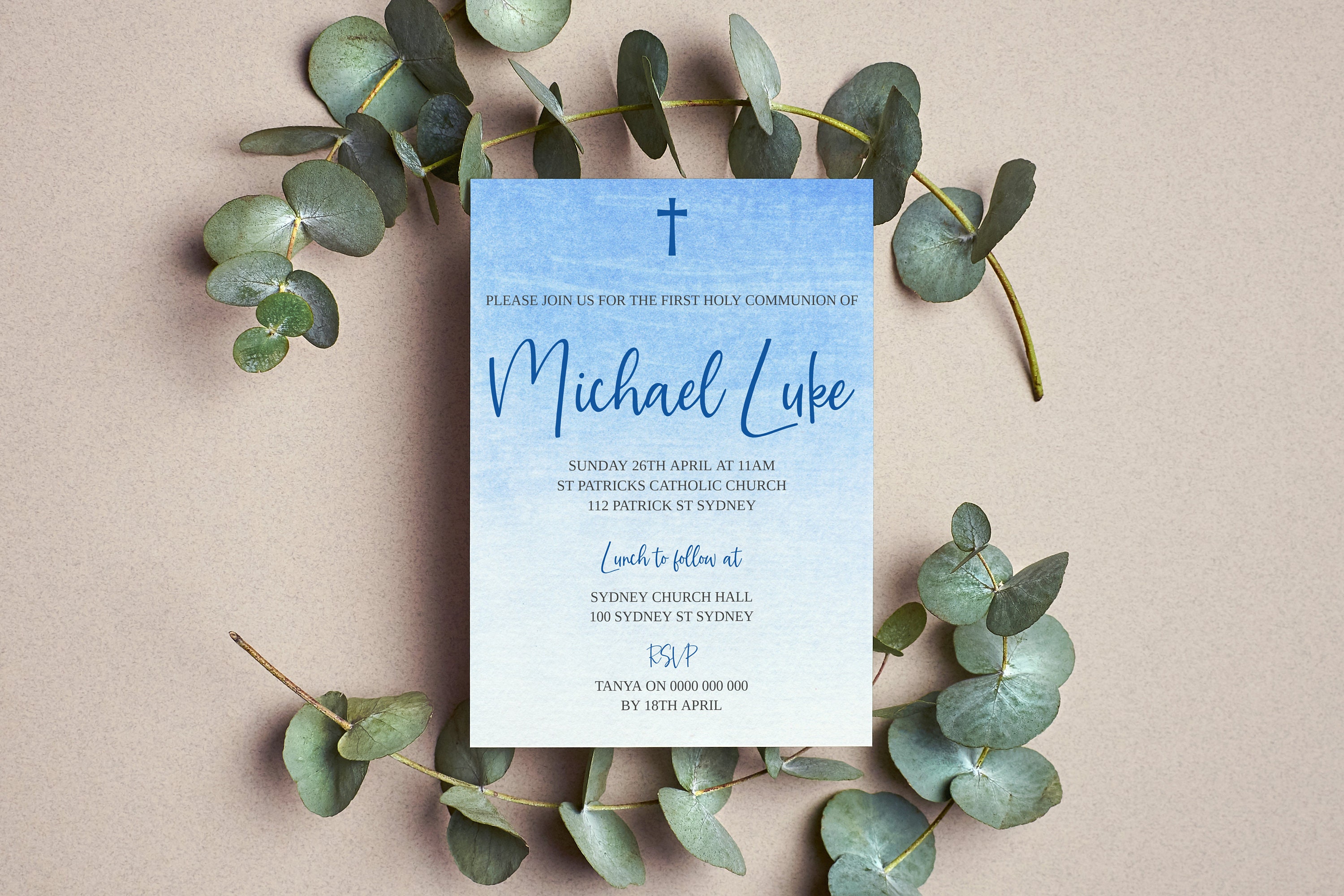 Boys First Holy Communion Invitation, Blue Communion Invitation ...