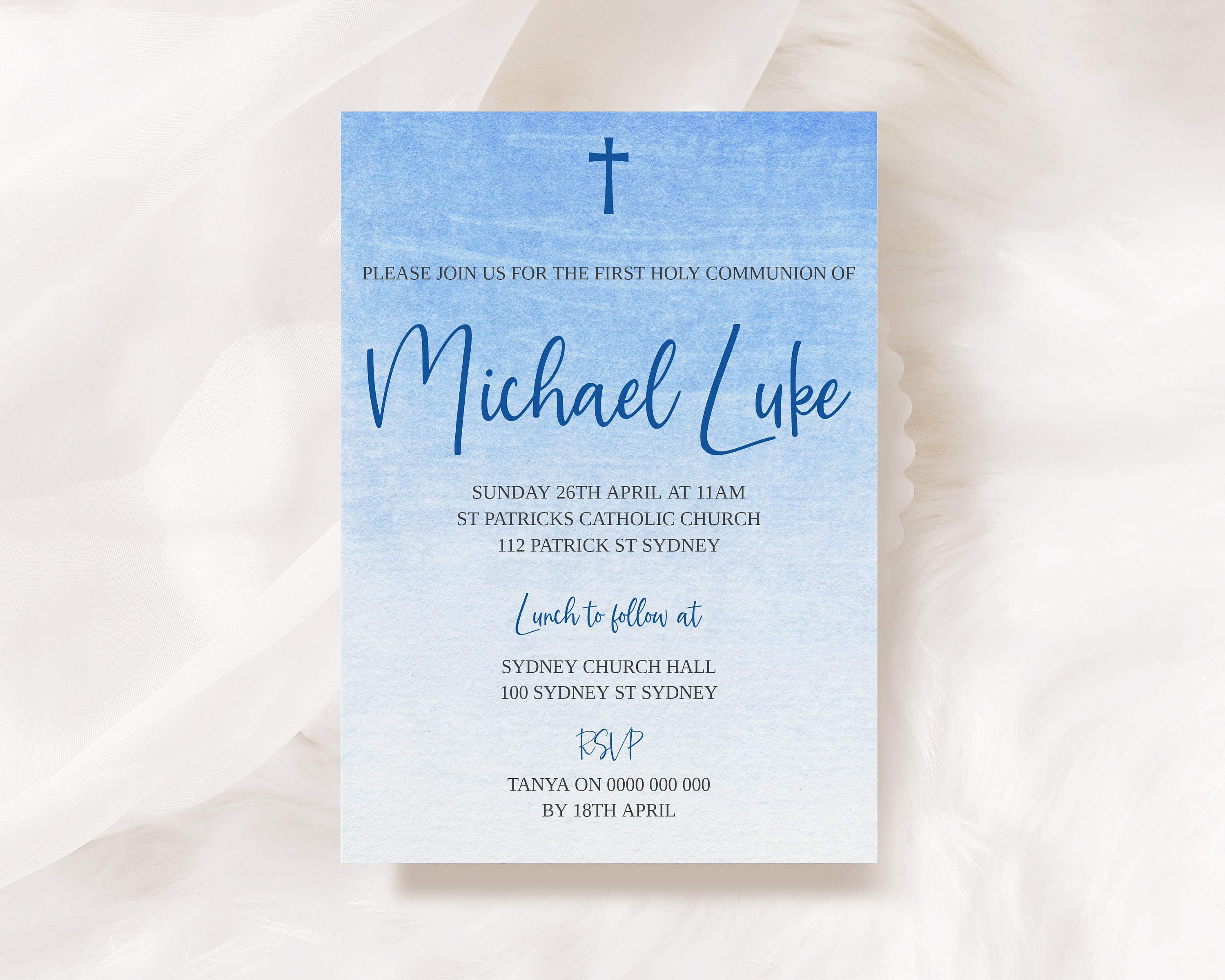 Boys First Holy Communion Invitation, Blue Communion Invitation ...