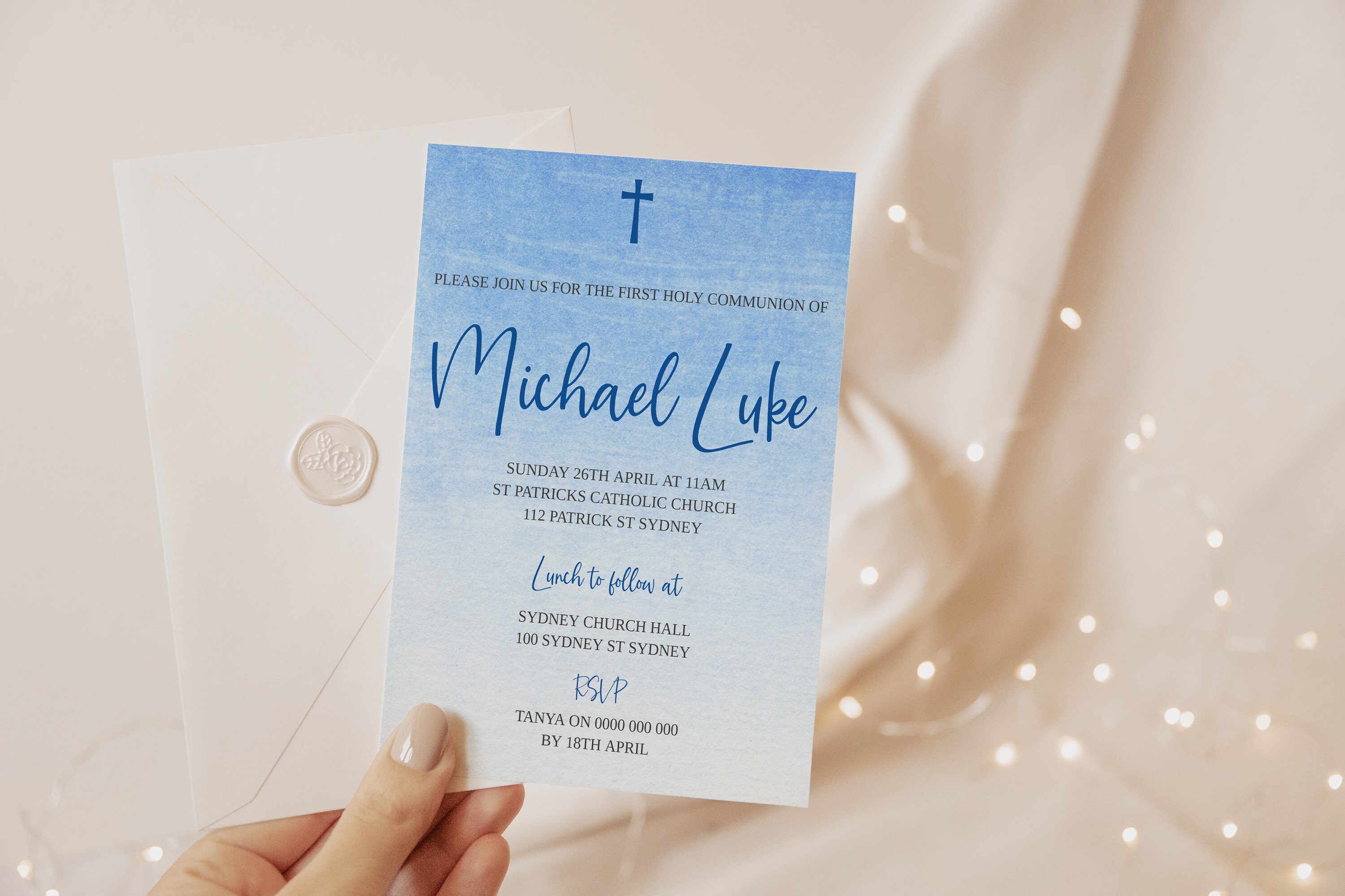 Boys First Holy Communion Invitation, Blue Communion Invitation ...