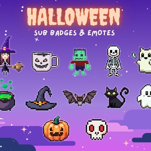 Halloween Twitch Emotes: Spooky Ghost, Pumpkin, Witch (PNG Digital ...