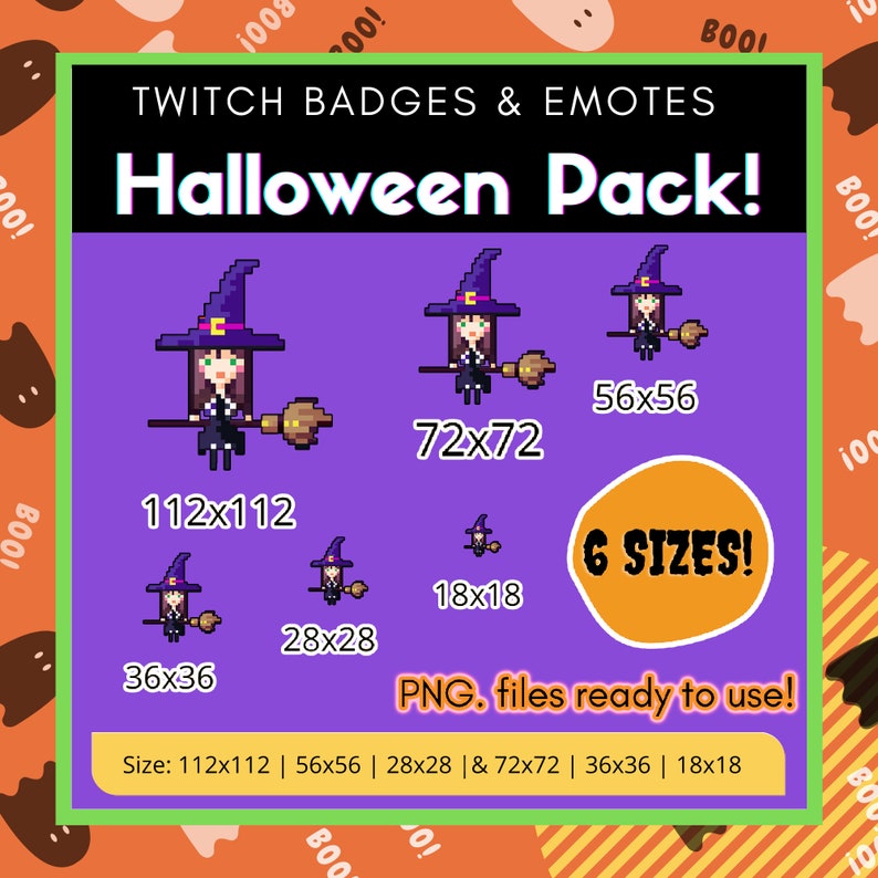 Halloween Twitch Emotes: Spooky Ghost, Pumpkin, Witch (PNG Digital ...