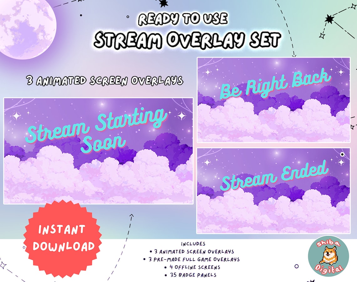 Animated Pixel Art Stream Overlay Package for Twitch, Pixel Art Clouds ...