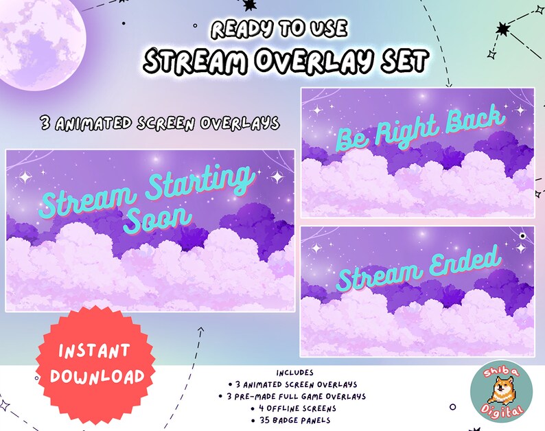 Animated Pixel Art Stream Overlay Package for Twitch, Pixel Art Clouds ...