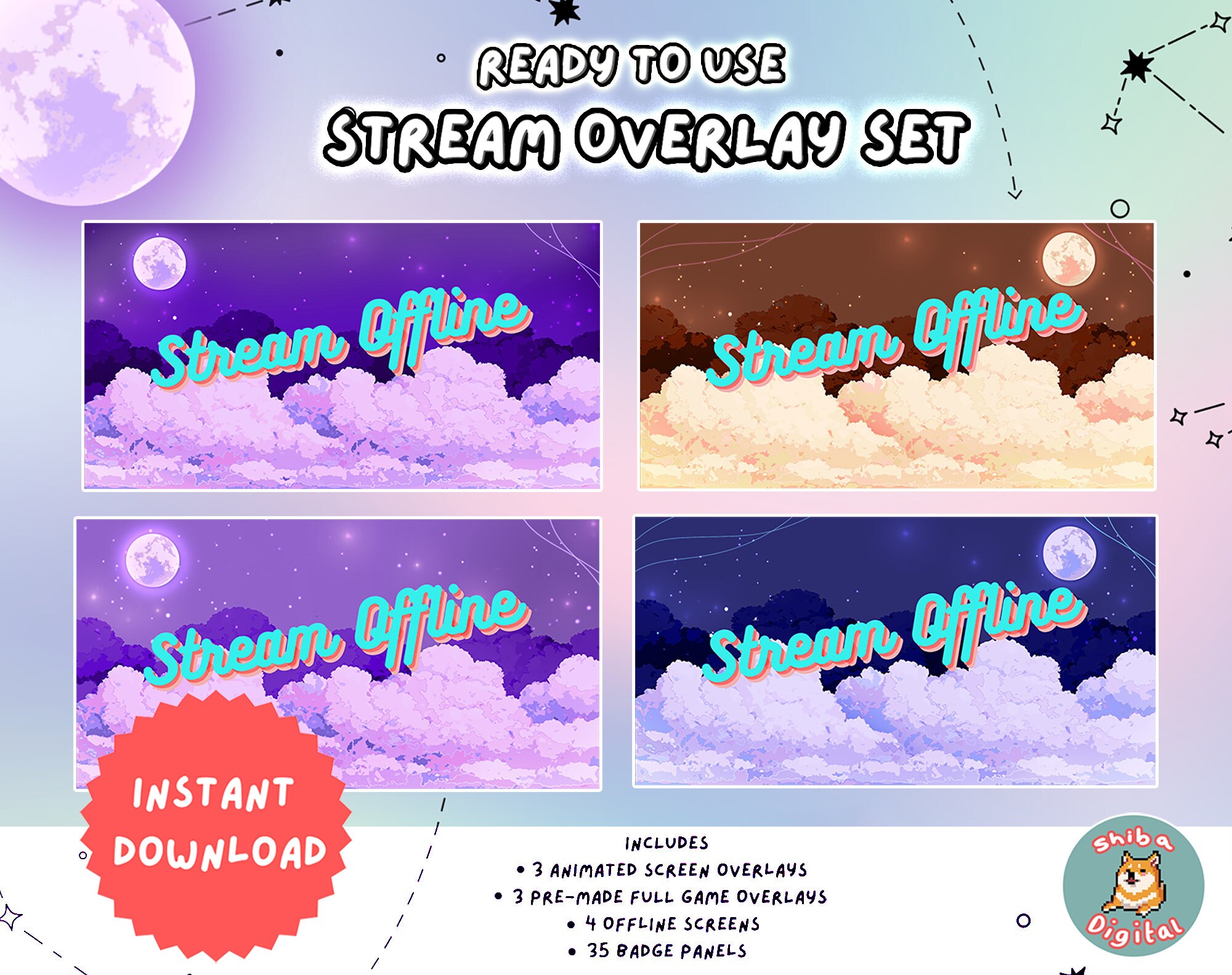 Animated Pixel Art Stream Overlay Package for Twitch, Pixel Art Clouds ...