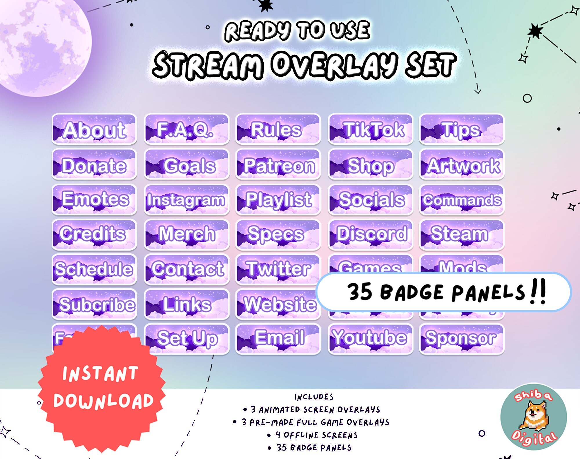 Animated Pixel Art Stream Overlay Package for Twitch, Pixel Art Clouds ...
