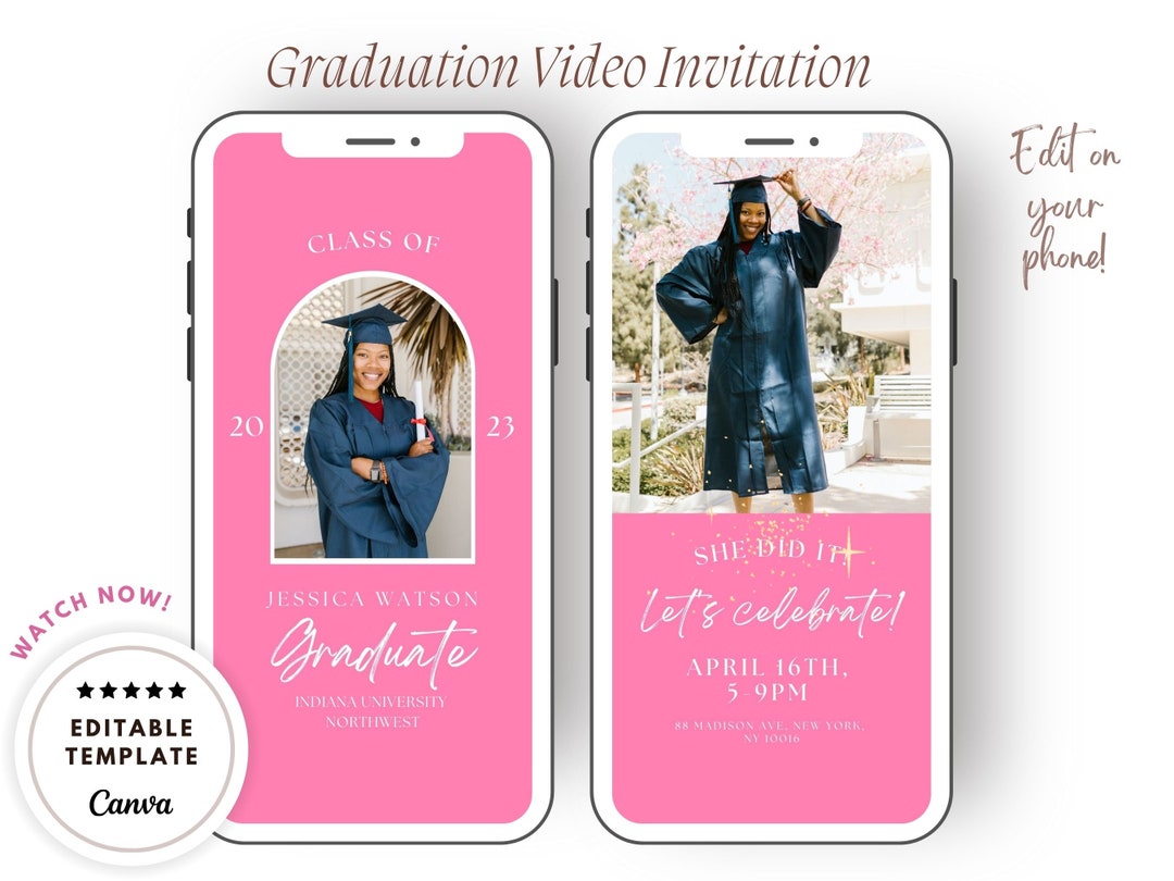 Pink Graduation Invitation Template Class of 2023 Video E - Etsy