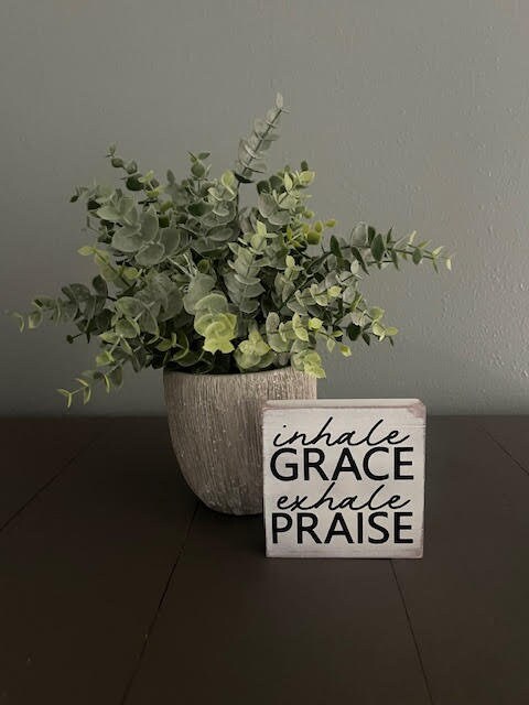 4 Square Distressed White Wood Word Blocks With Various Sayings, Tiered ...