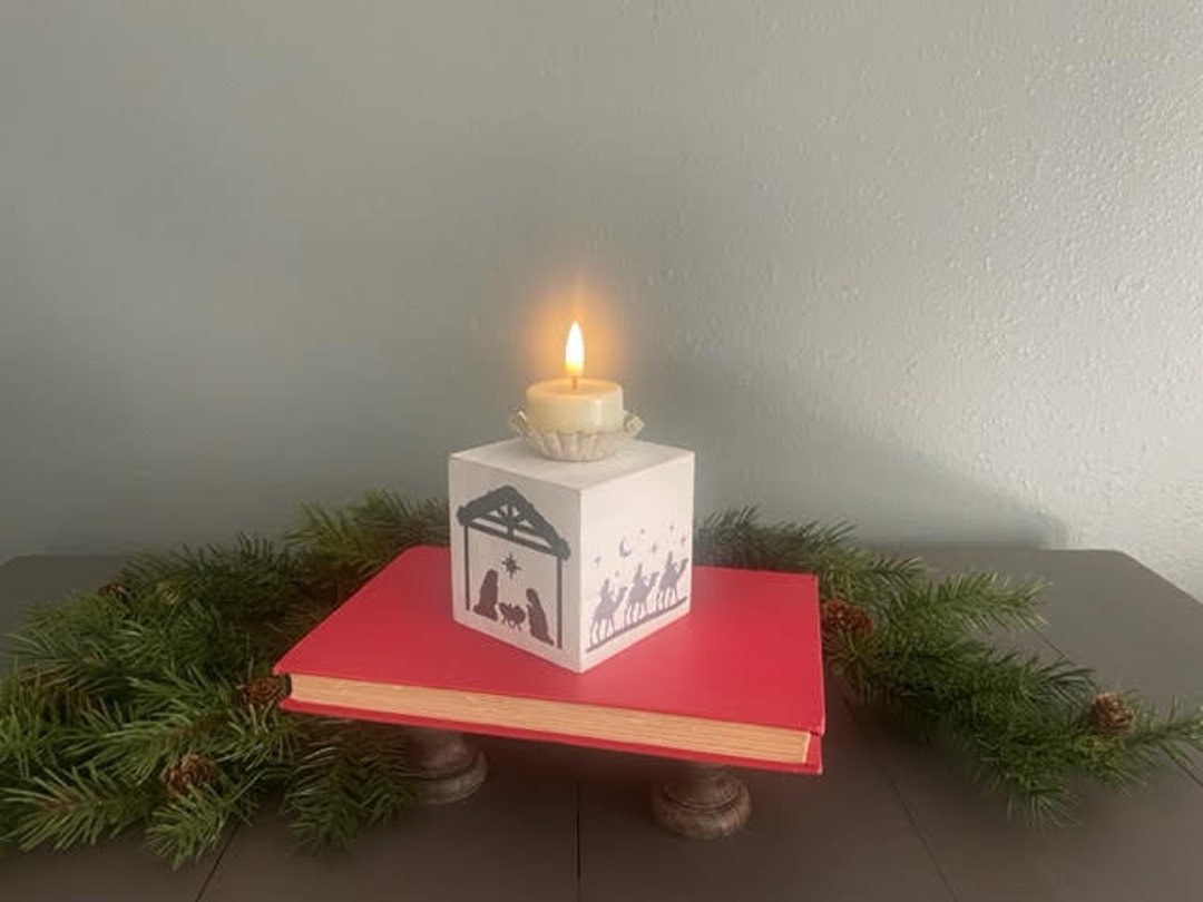Distressed Wood Nativity Scene Cube With Flameless Tealight - Etsy