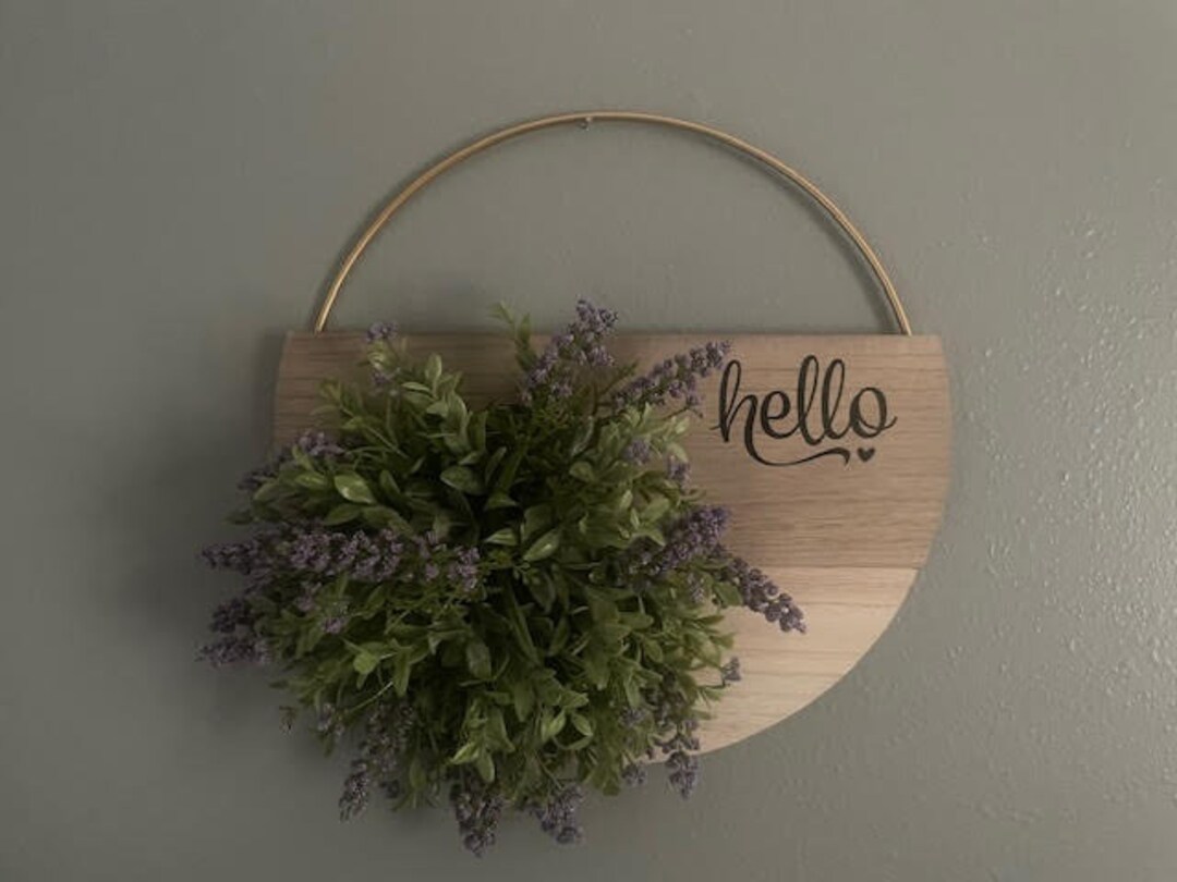 Hello Sign Wreath With Lavender and Greenery, Rustic Metal and Wood ...