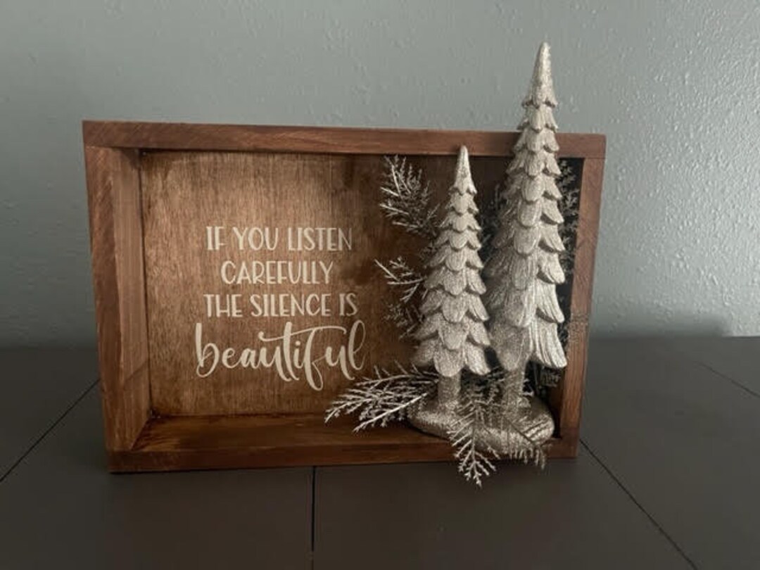 Deep Wood Frame With Silence is Beautiful Saying, Sparkly Metallic ...