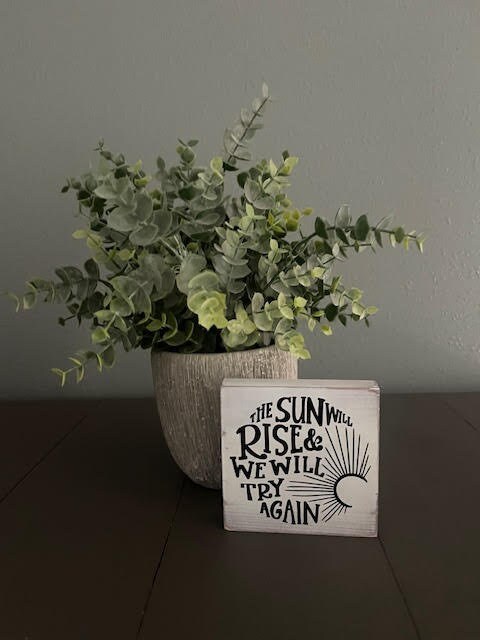 4 Square Distressed White Wood Word Blocks With Various Sayings, Tiered ...