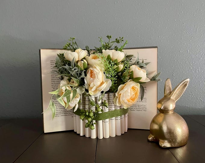 Folded Book With Yellow Cabbage Roses, Upcycled Vintage Book Decor ...