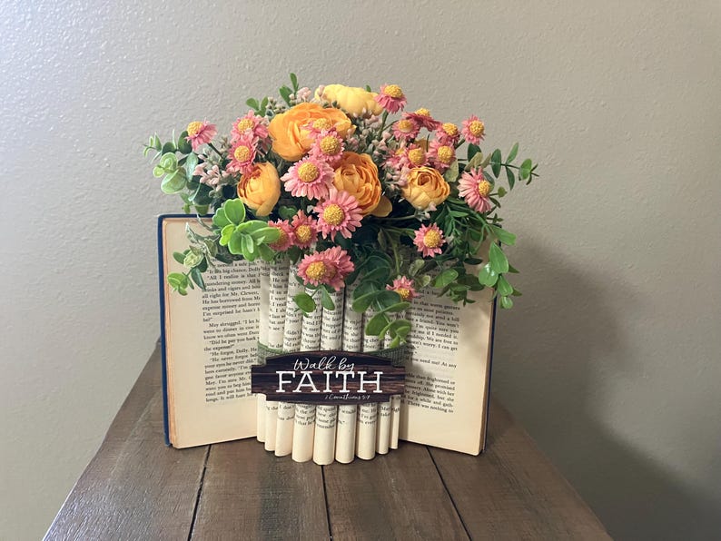 Folded Book With Vibrant Floral Bouquet, Upcycled Vintage Book Decor ...