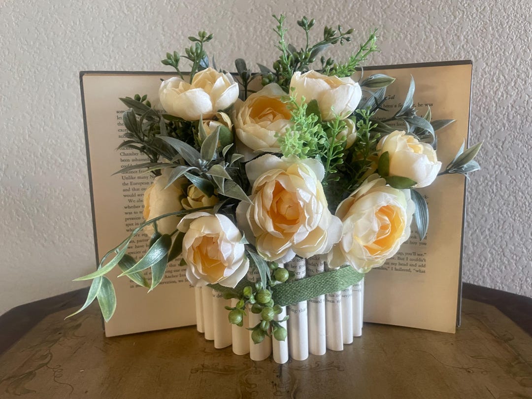 Folded Book With Yellow Cabbage Roses, Upcycled Vintage Book Decor ...