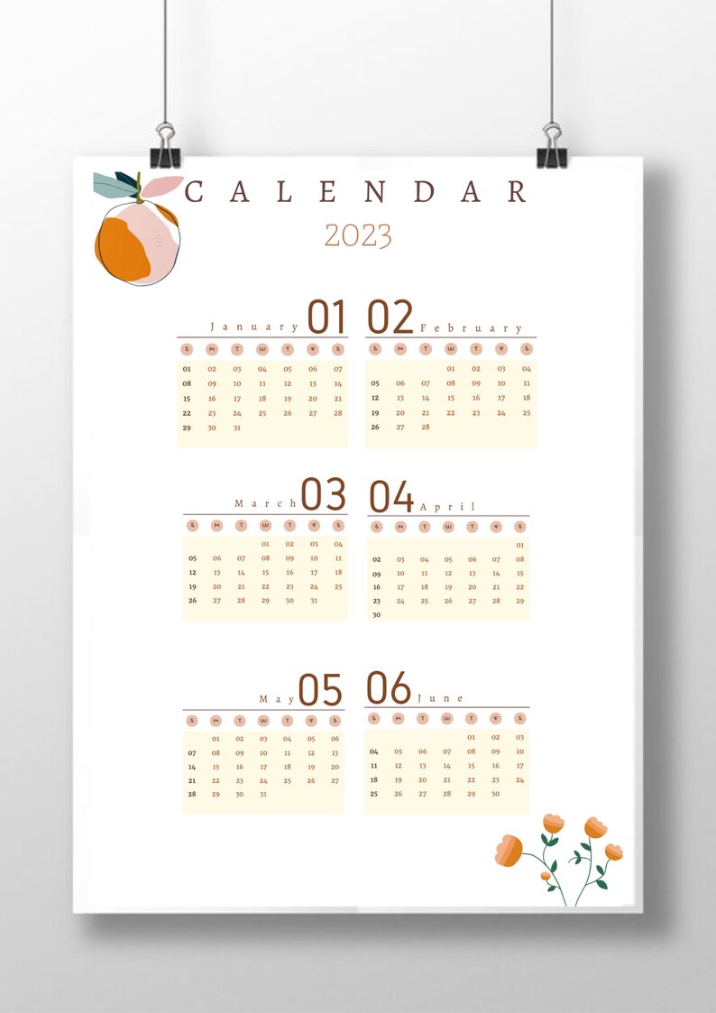 2023 Calendar Printable, Simple Calendar, 2023 Desk Calendar, Orange ...