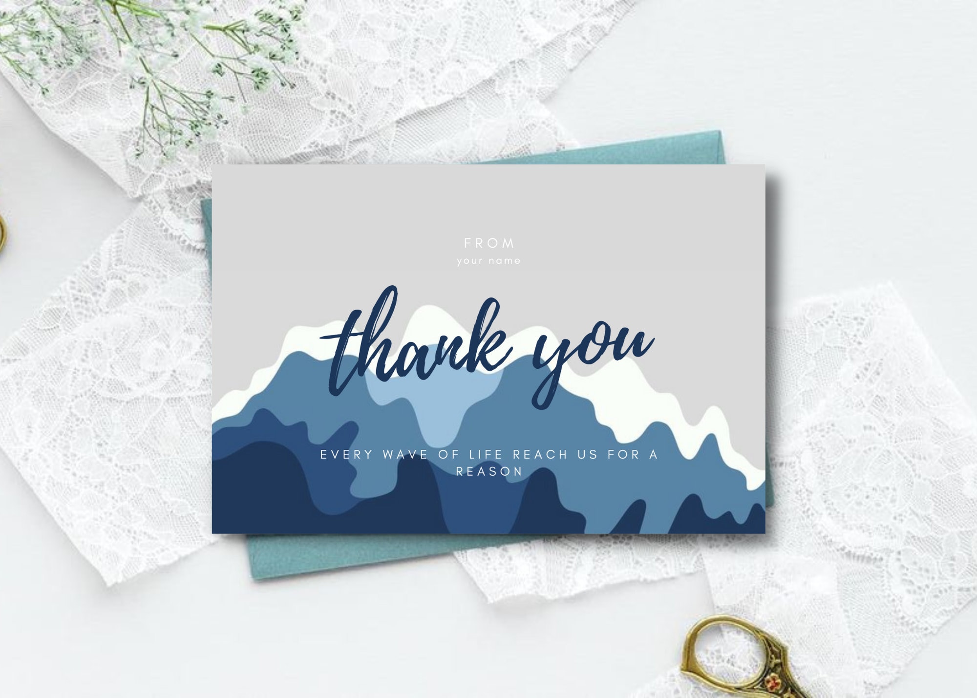Ocean Thank You Card Template, Canva Thank You Card Template, Editable ...