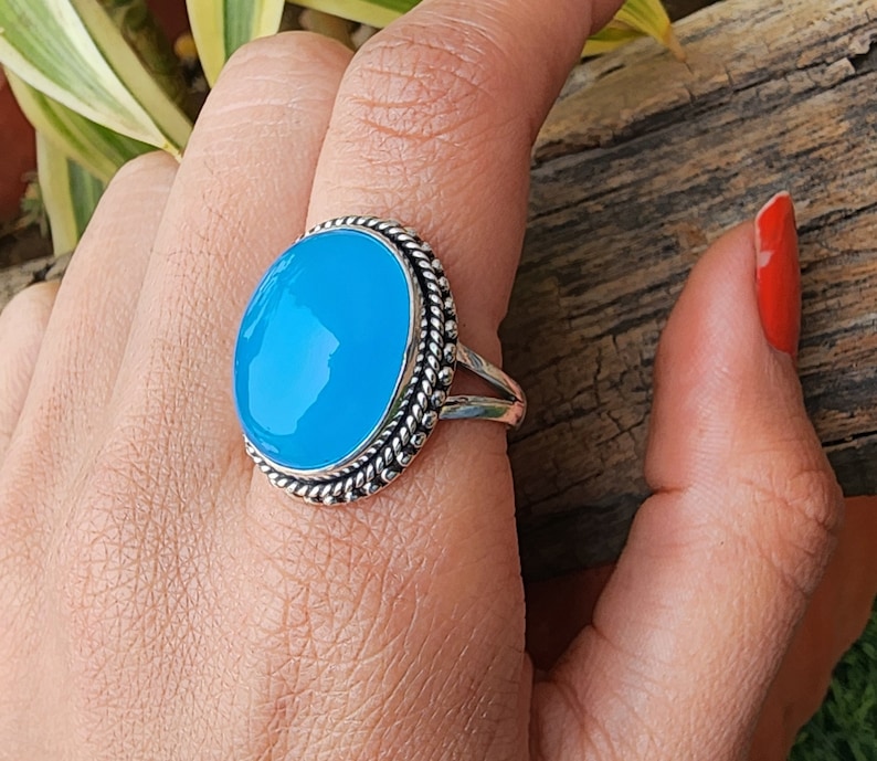 Blue Chalcedony Ring: Handmade 925 Sterling Silver Arty Wear - Etsy