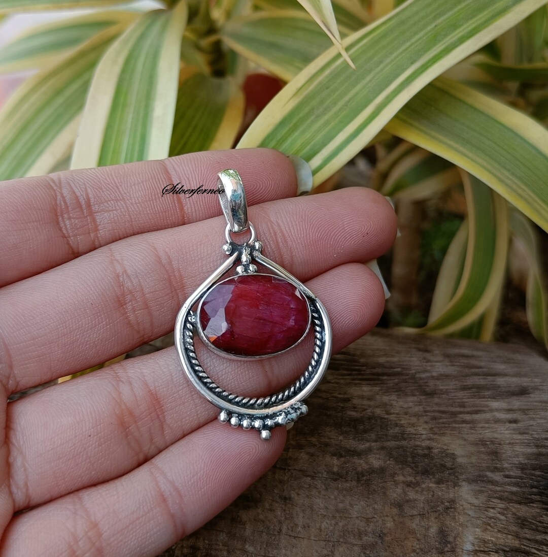 925 Sterling Silver Ruby Pendant, Natural Ruby, Handmade Gifts, Women's ...