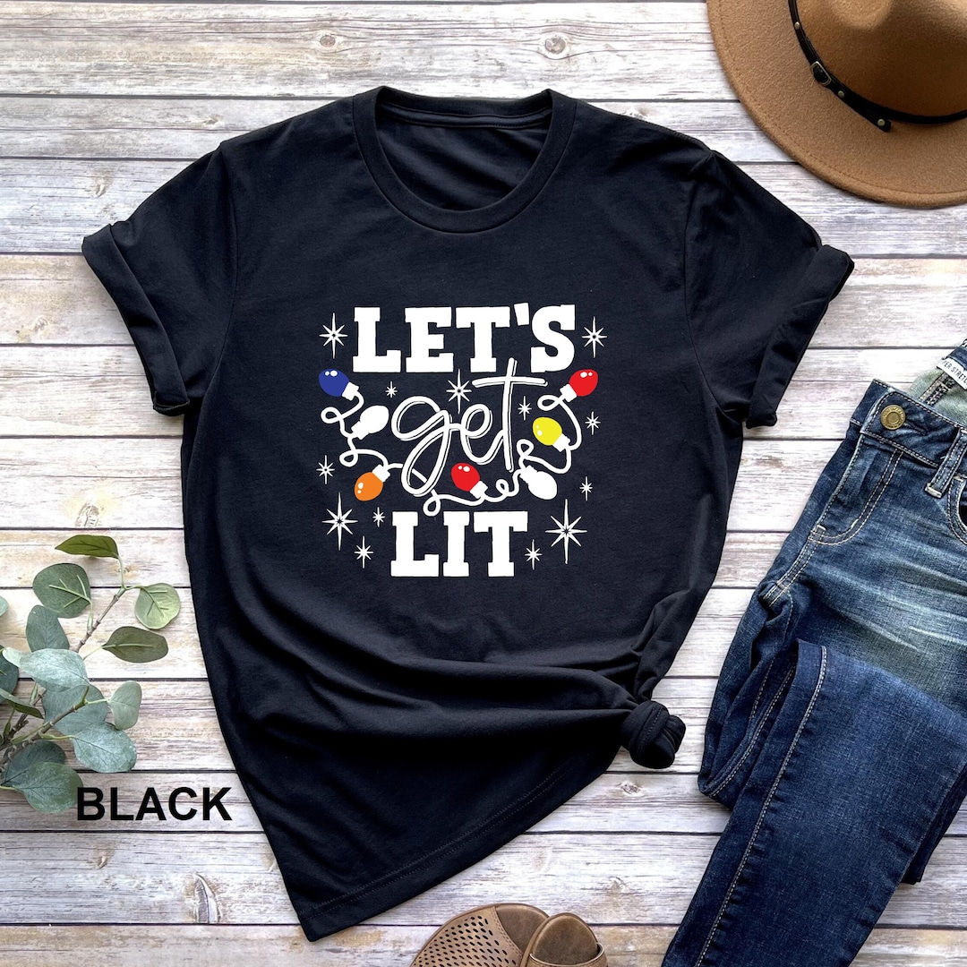 Retro Lets Get Lit Christmas Lights Shirt, Funny Retro Lit Christmas ...