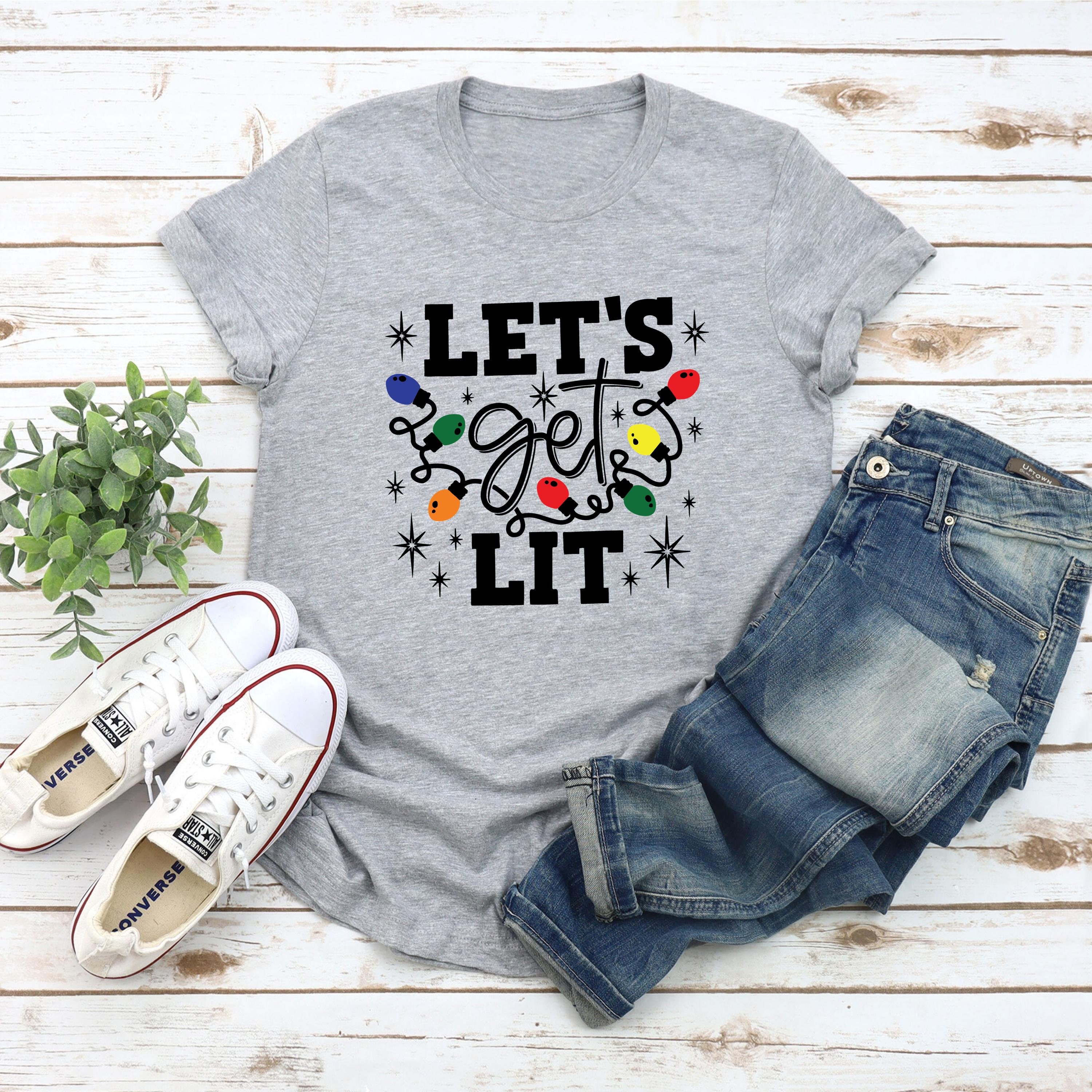 Retro Lets Get Lit Christmas Lights Shirt, Funny Retro Lit Christmas ...