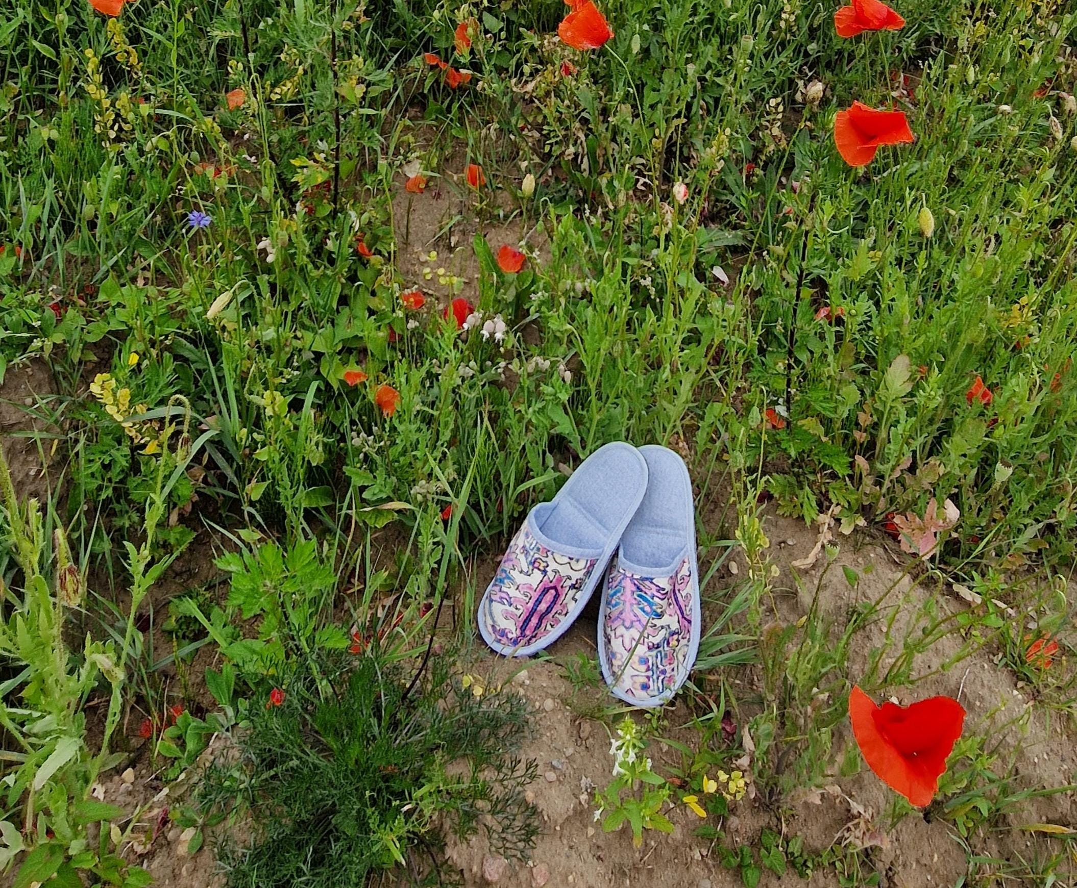 Handmade Recycled Denim Slippers for Women, Indoor Upcycled Jeans Slip ...