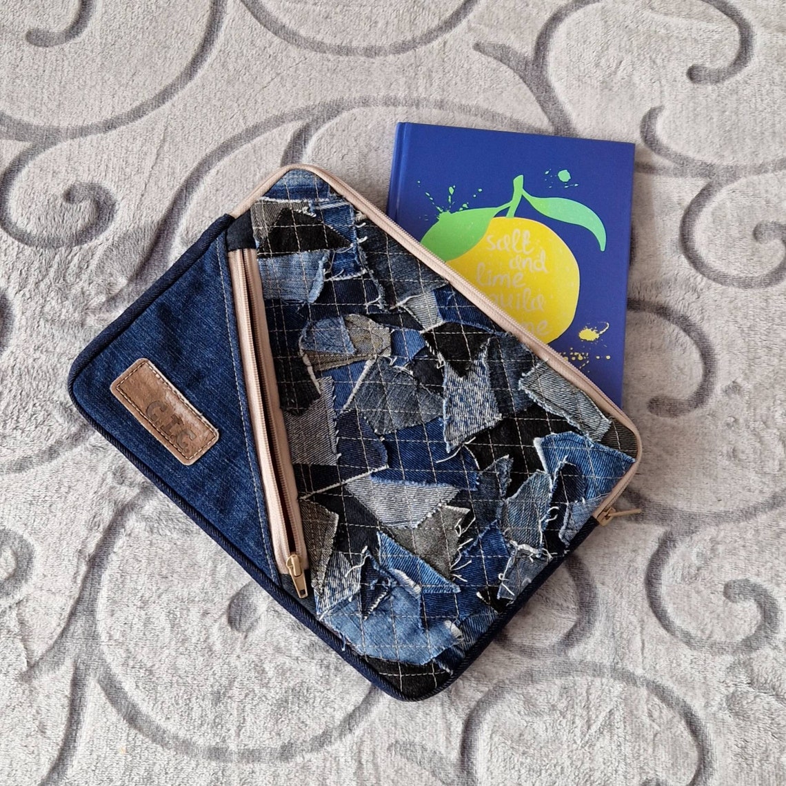 Patchwork Denim Tablet Sleeve, Travel Document Holder, Jeans Computer ...