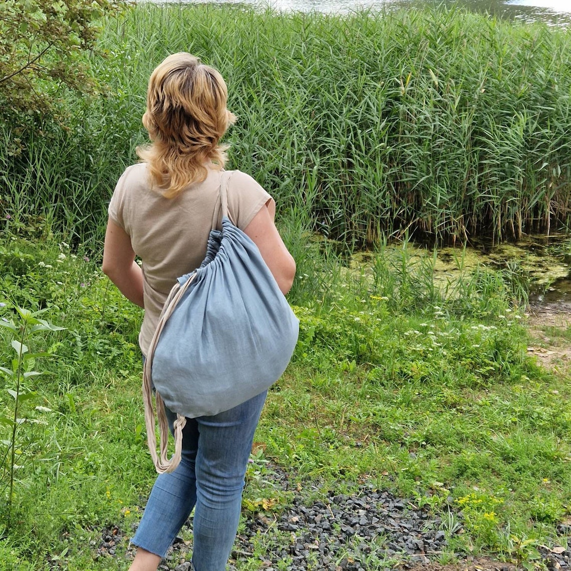 Linen Convertible Bag Backpack, Boho Drawstring Tote, Beach Bag - Etsy