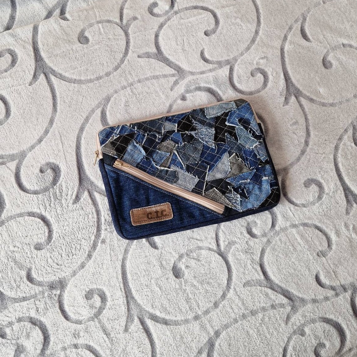 Patchwork Denim Tablet Sleeve, Travel Document Holder, Jeans Computer ...