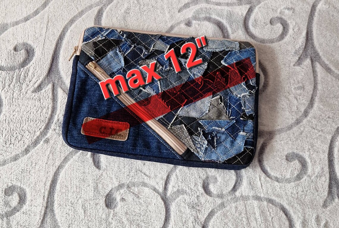 Patchwork Denim Tablet Sleeve, Travel Document Holder, Jeans Computer ...