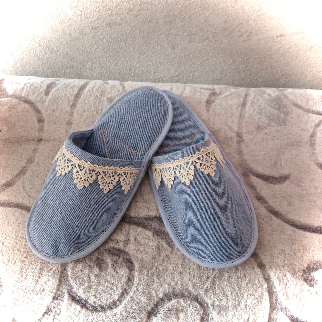 Handmade Recycled Denim Slippers for Women, Indoor Upcycled Jeans ...