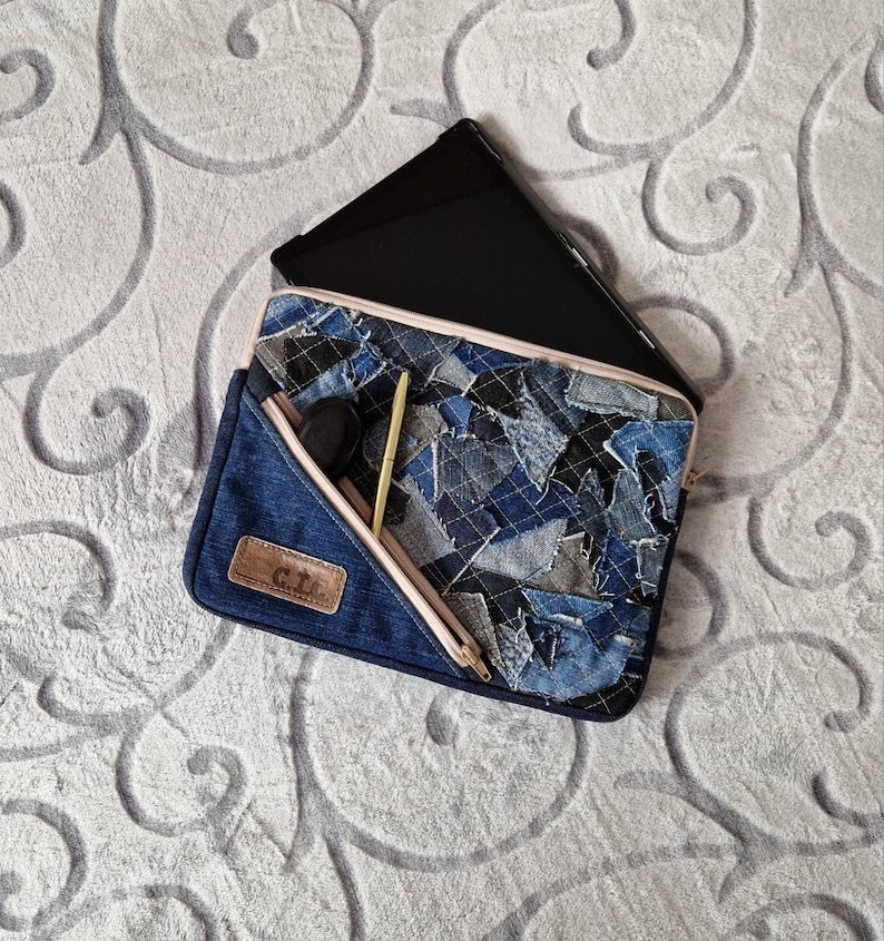 Patchwork Denim Tablet Sleeve, Travel Document Holder, Jeans Computer ...