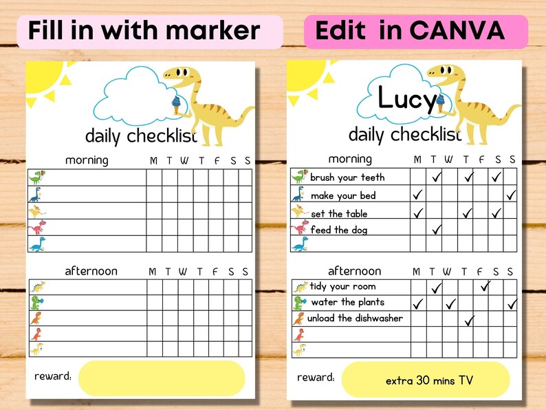 Kids' Daily Routine Chart, With Fun Animals and Morning and Afternoon ...