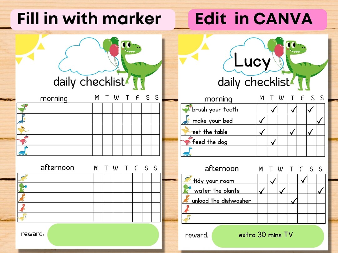 Kids' Daily Routine Chart With Fun Animals and Morning - Etsy