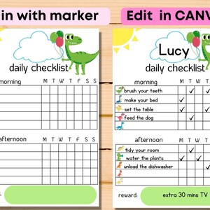 Kids' Daily Routine Chart With Fun Animals and Morning - Etsy