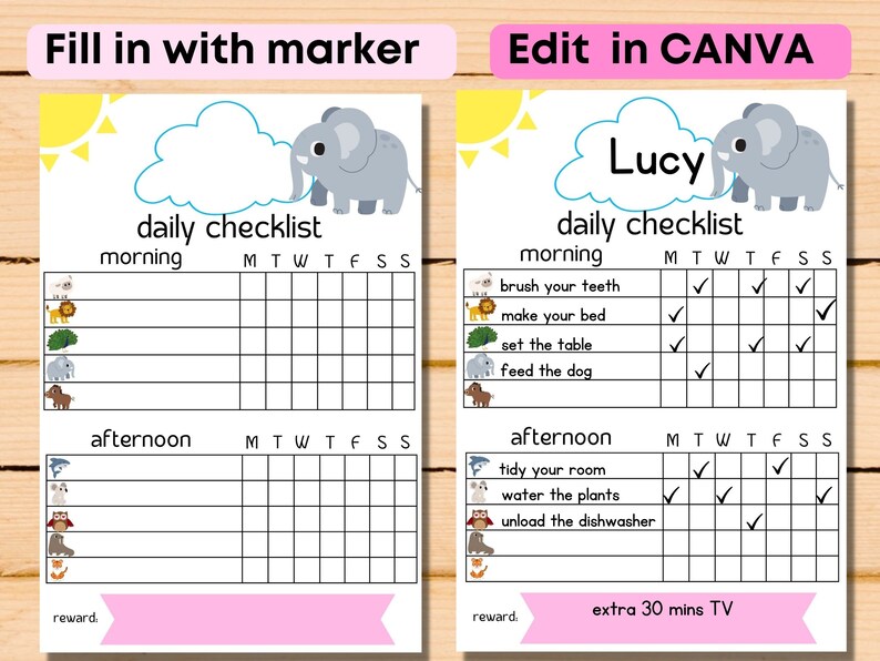 The CANVA Editable PDF is a Daily Routine Chart for Kids - Etsy