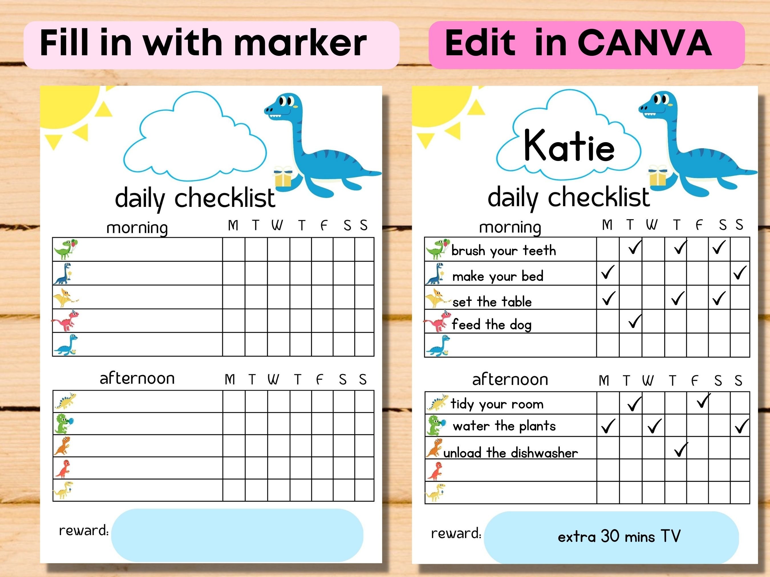 Kids' Daily Routine Chart, With Fun Animals and Morning and Afternoon ...