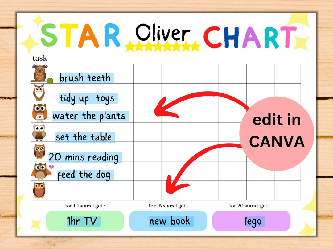 Star Chart for Kids All Kids, OWL Reward Chart, Animal Daily Routine ...