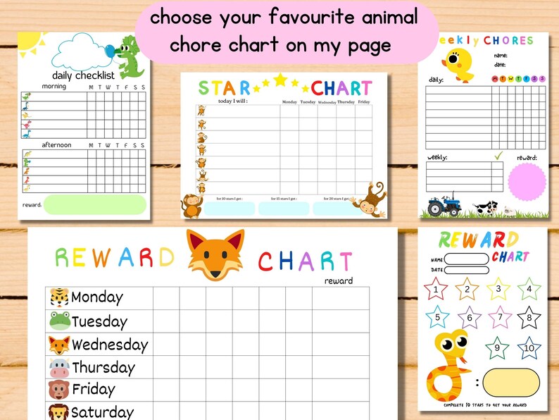Kids' Daily Routine Chart, With Fun Animals and Morning and Afternoon ...