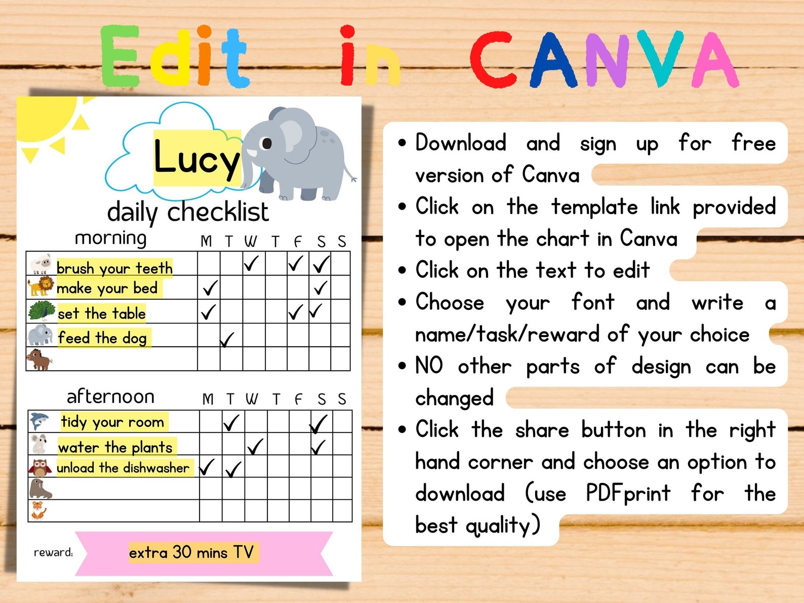 The CANVA Editable PDF is a Daily Routine Chart for Kids - Etsy