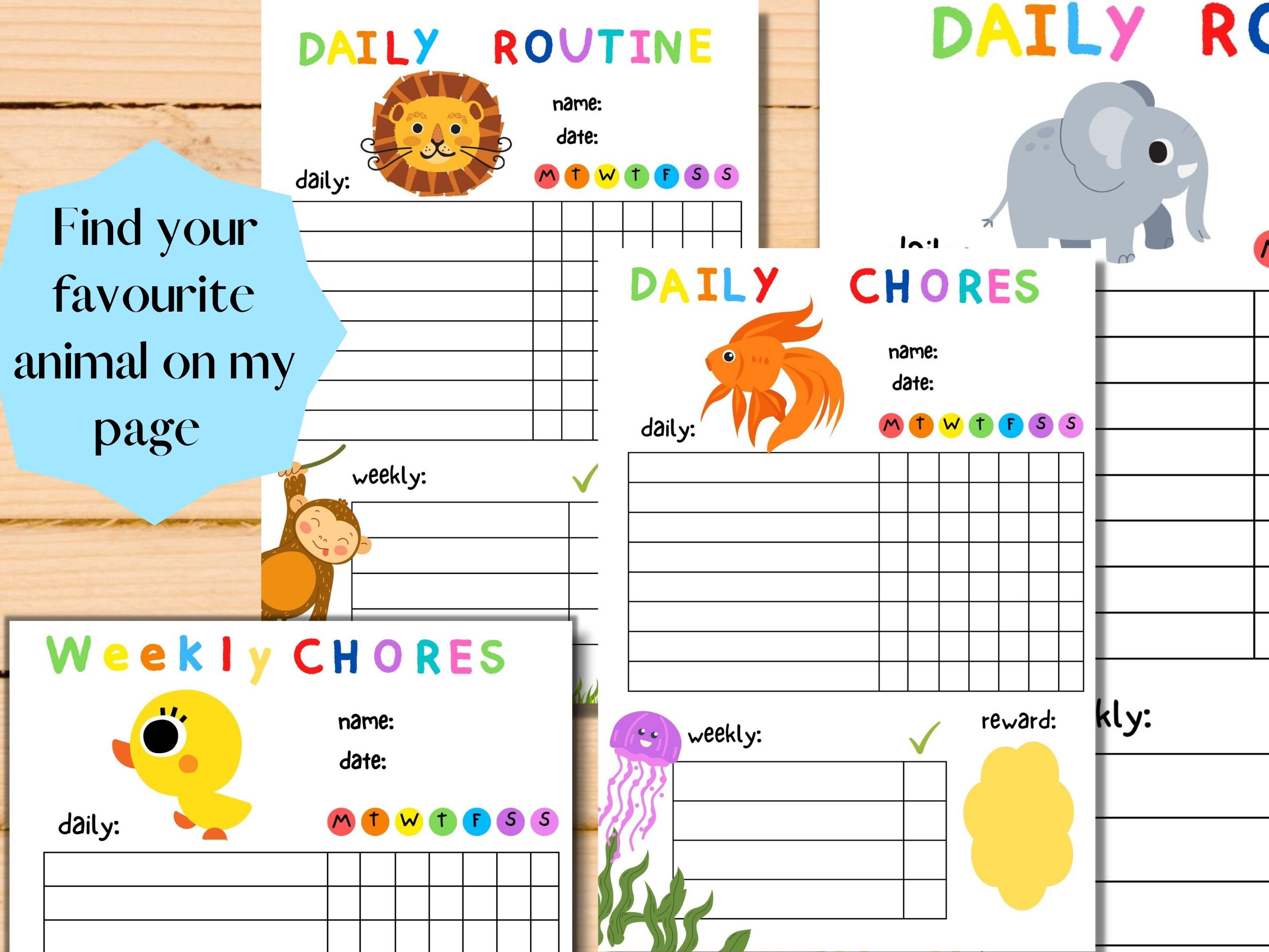 Weekly African Animals Chore Chart for Kids,canva Editable Pdf,kids ...