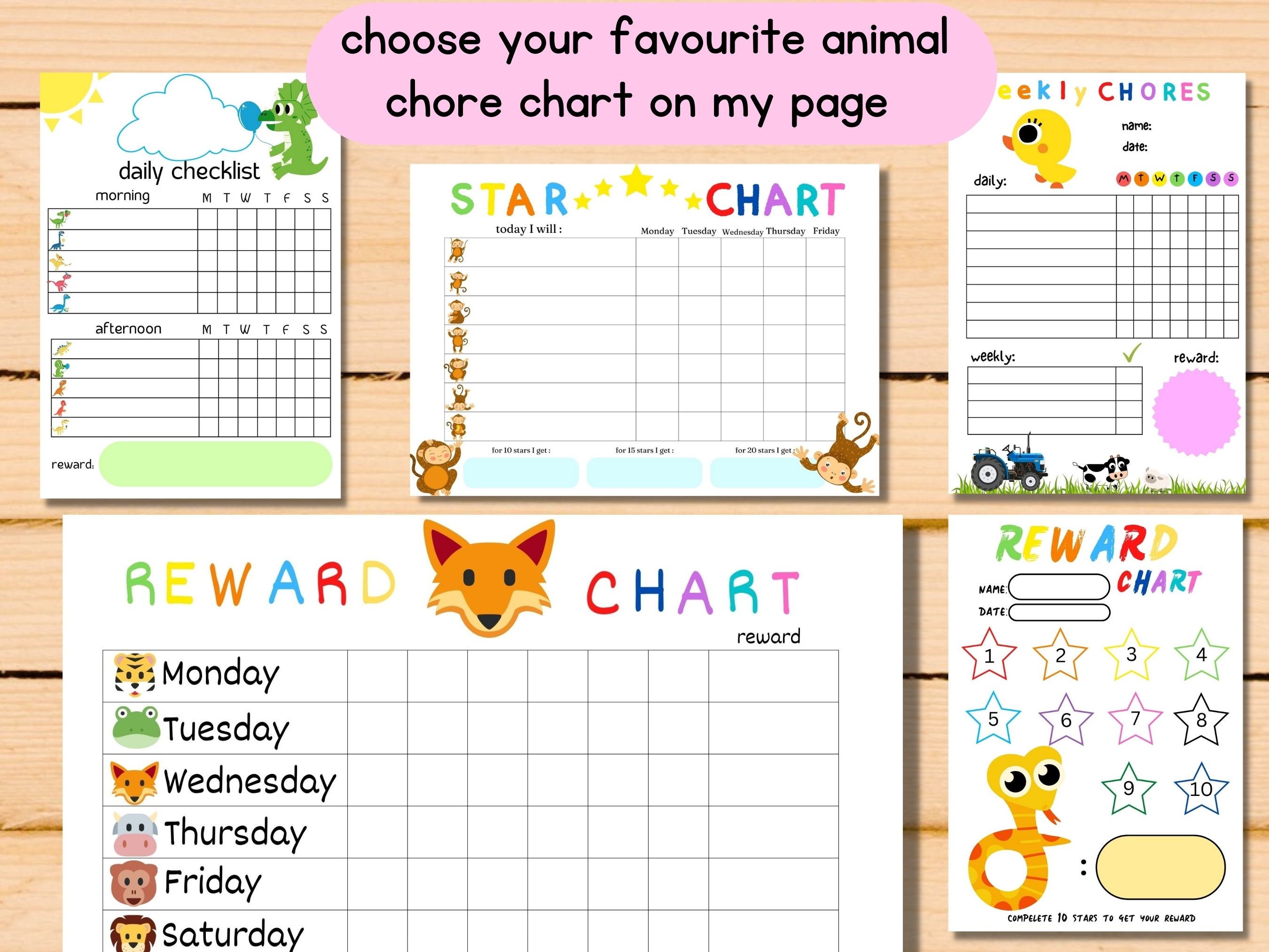Kids' Daily Routine Chart With Fun Animals and Morning - Etsy