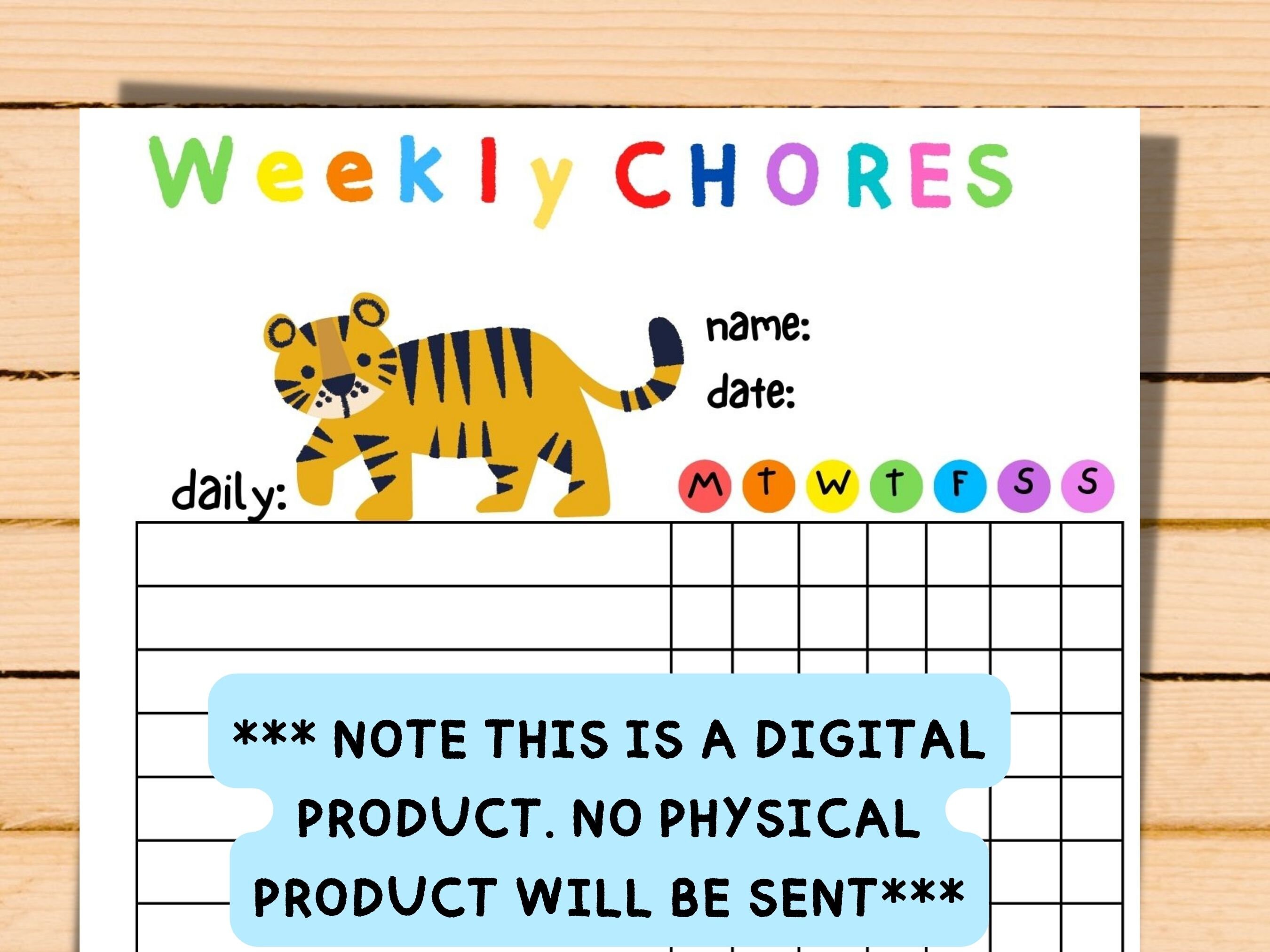 Weekly African Animals Chore Chart for Kids,canva Editable Pdf,kids ...