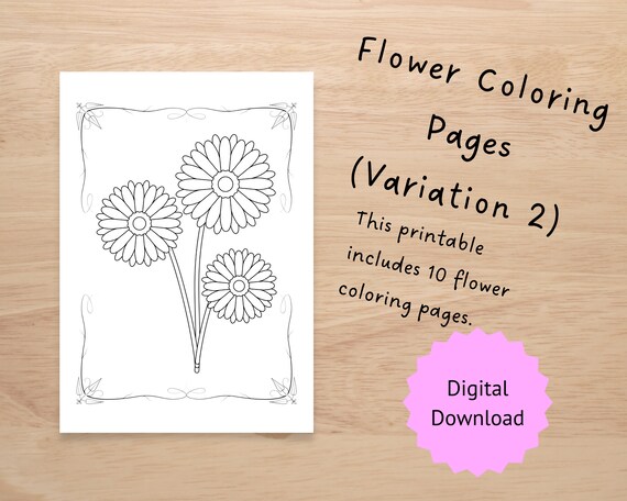Flowers variation 2 Coloring Pages 10 Printable Coloring - Etsy