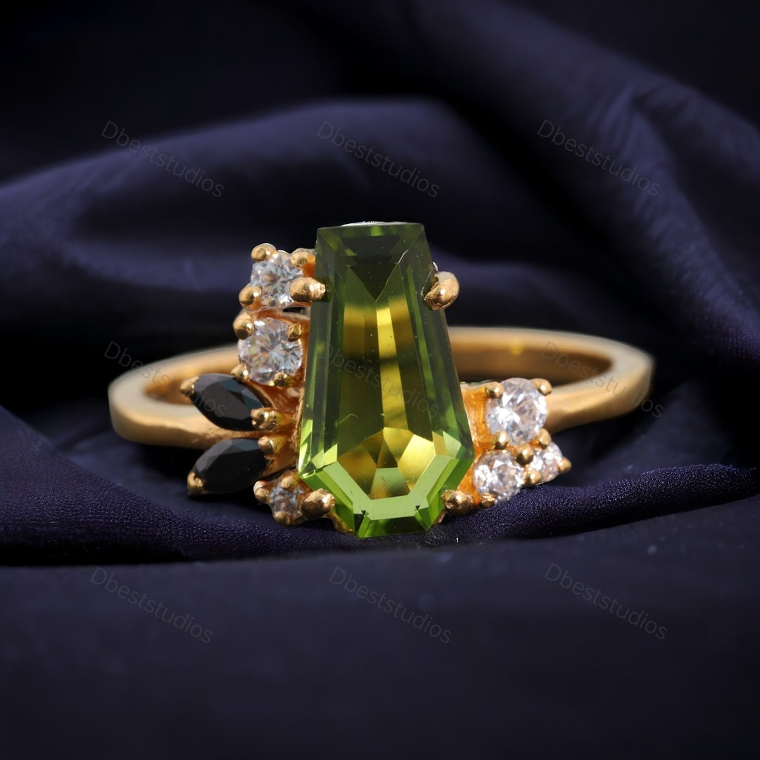 Coffin Shaped Engagement Engagement Ring Onyx Diamond Cluster Ring Rose ...