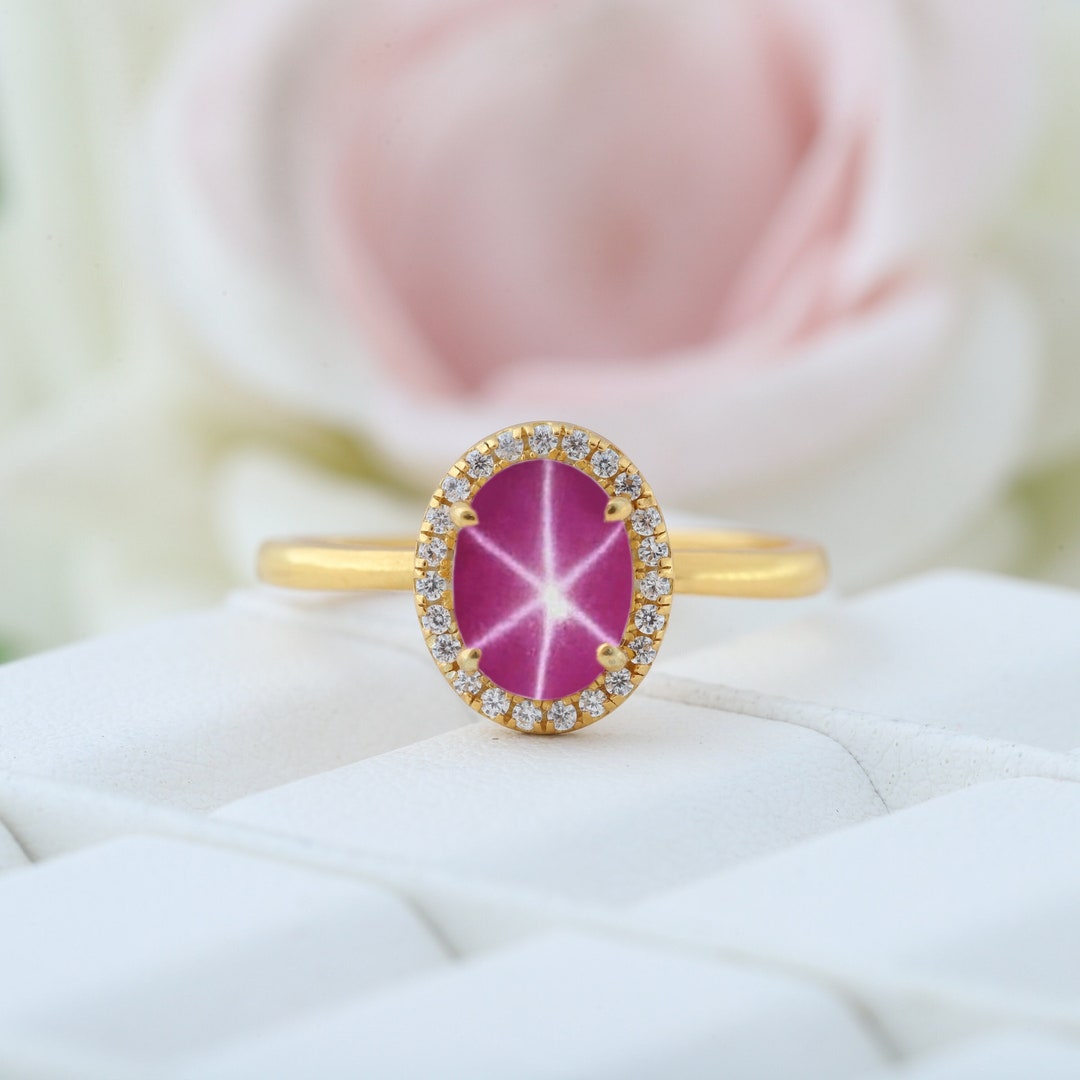 Antique Star Ruby Wedding Ring, 14K Solid Gold Ring, July Birthstone ...